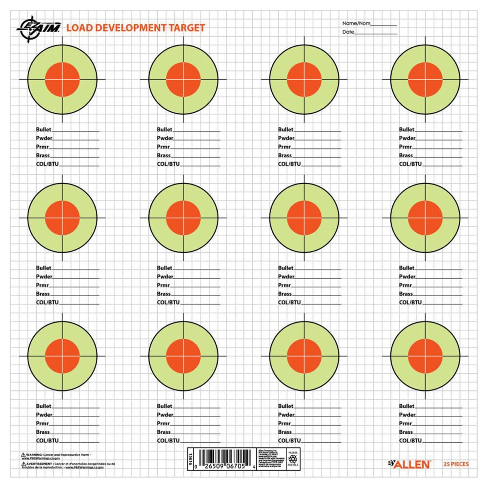Allen EZ Aim Load Development Paper Target 25 Pack [26509067054]