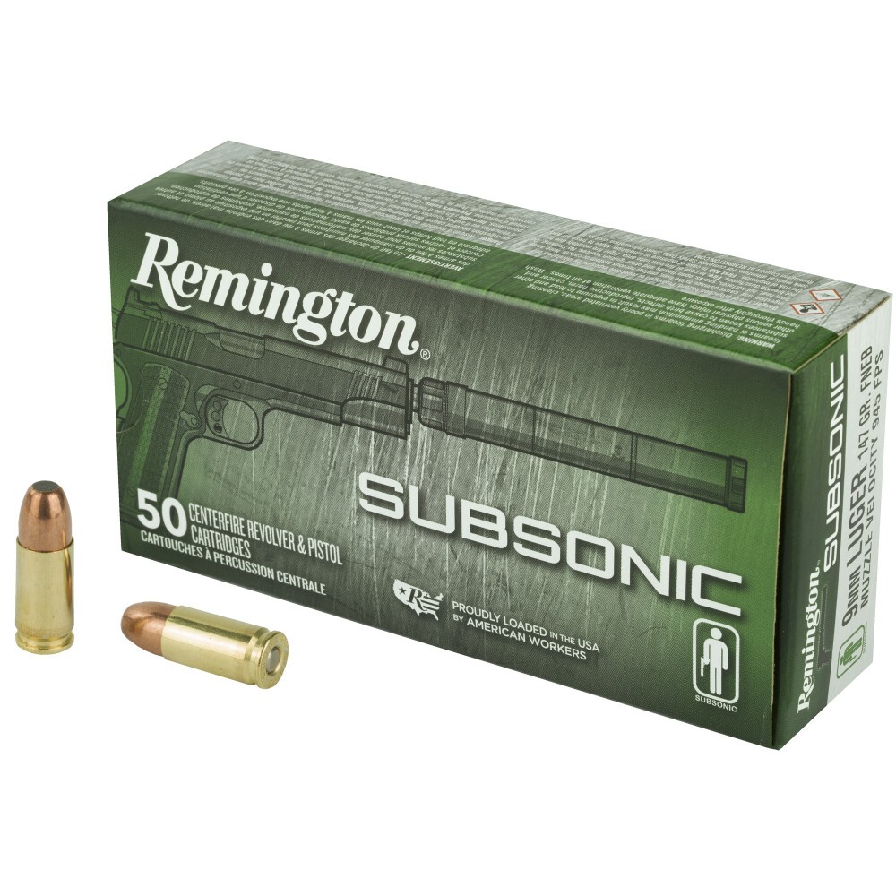 Remington Subsonic 9mm Luger Ammo 147 Grain Flat Nose Projectile [FC ...