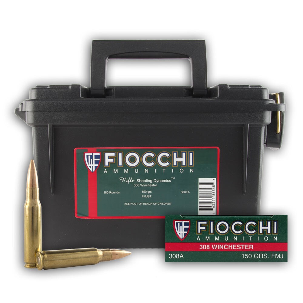 Fiocchi Shooting Dynamics .308 Winchester Ammunition 180 Round Ammo Can ...