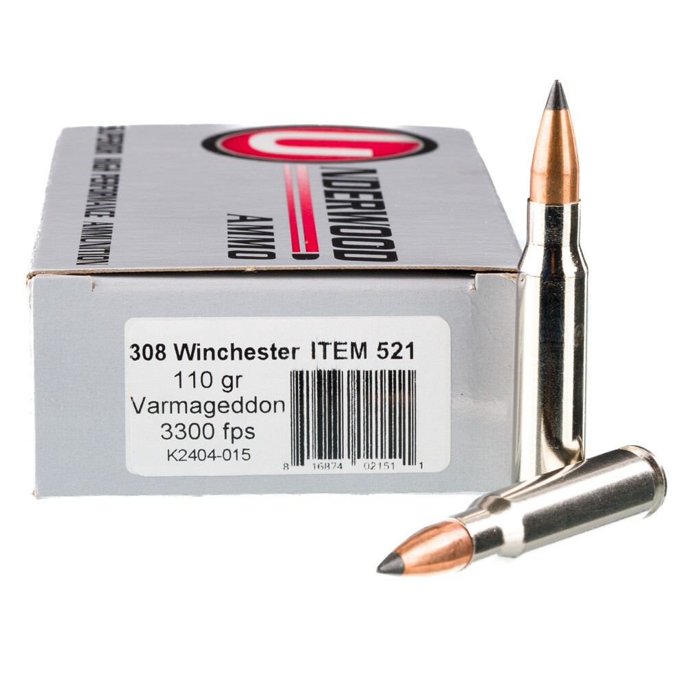 Underwood .308 Win 110 Gr Nosler Varmageddon Ammo [FC-816874021511]