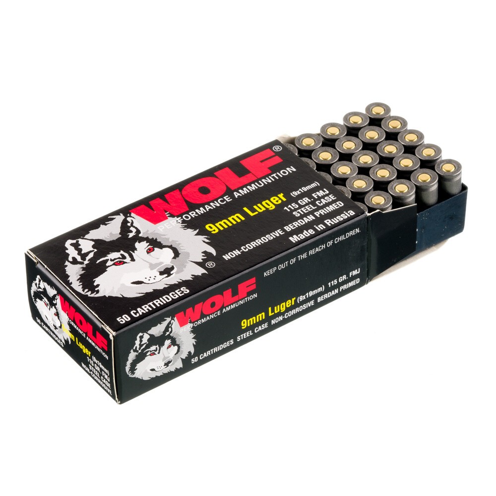 Wolf 9mm Luger Ammunition 1000 Rounds FMJ 115 Grain [FC-645611300998]