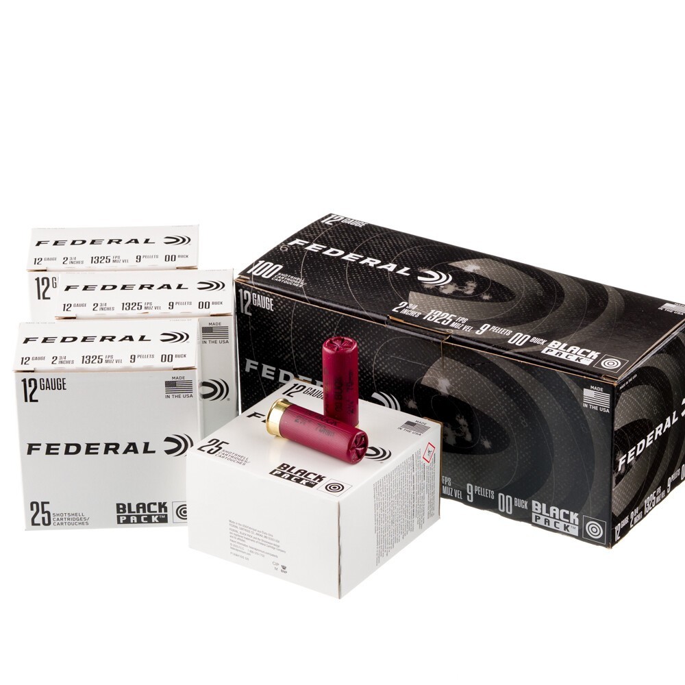 Federal Black Pack 12ga Shotshell 100 Rounds 2-3/4" 00 Buck 9 Pellets