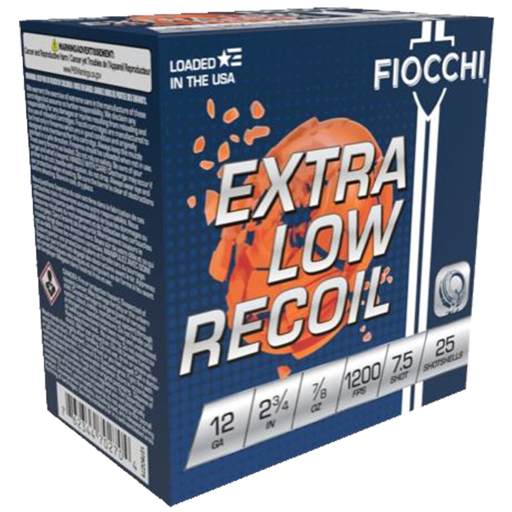 Fiocchi Extra Low Recoil 12 Gauge Shotshell 2-3/4" #7.5 Lead Shot 7/8 ...