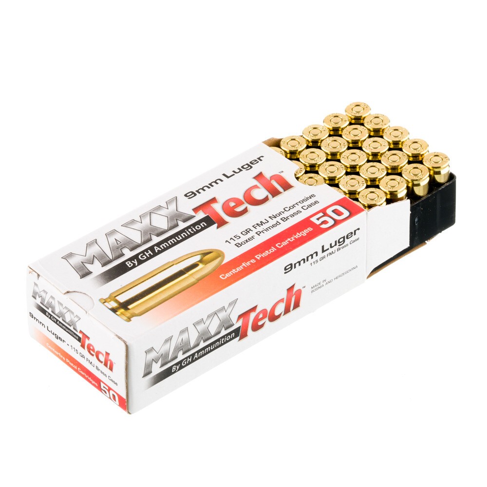 MaxxTech 9mm Luger Ammo | 50 Rounds FMJ 115 Grains [FC-3877000251476]