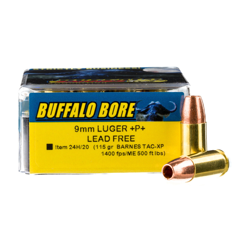 Buffalo Bore 9mm Luger +P+ Ammunition 20 Rounds TAC-XP Copper HP 115 ...