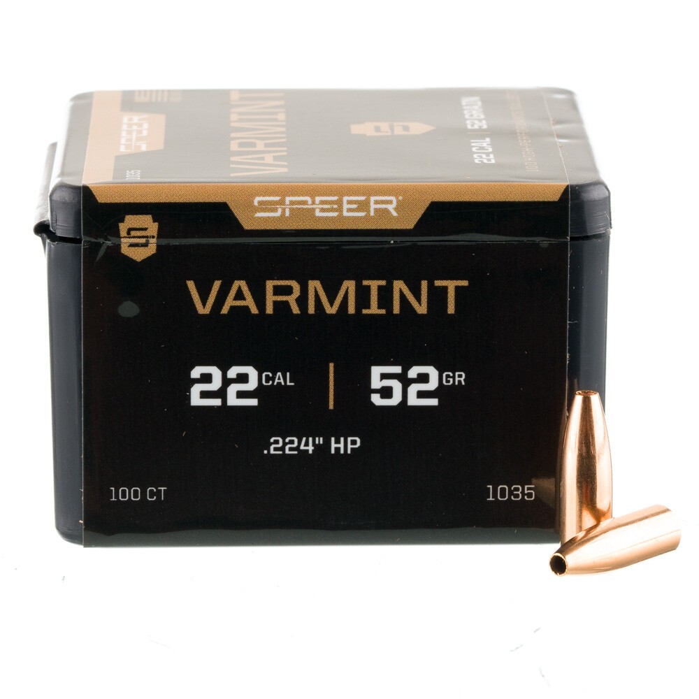 Speer 22 Caliber Bullets .224" Diameter 52 Grain HP - 100 [FC-076683010353]