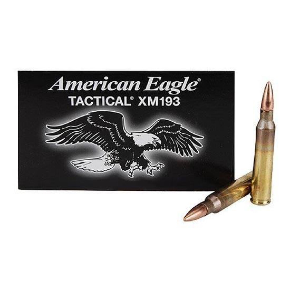 5.56x45 NATO American Eagle XM193 55 Grain FMJ Bullet 3250 fps 100 ...