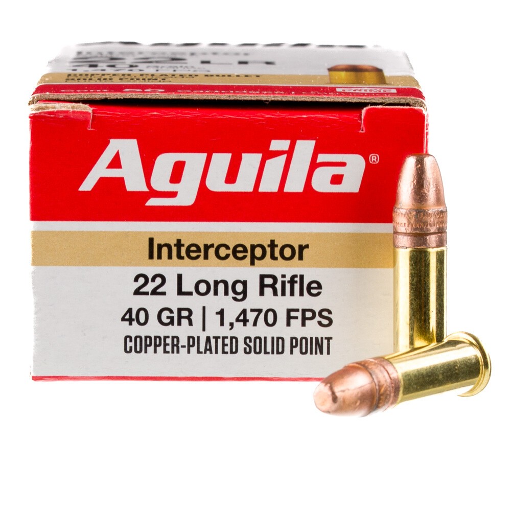 Aguila Interceptor .22 LR Ammunition 50 Rounds 40 Grain CPSP HV 1470 ...