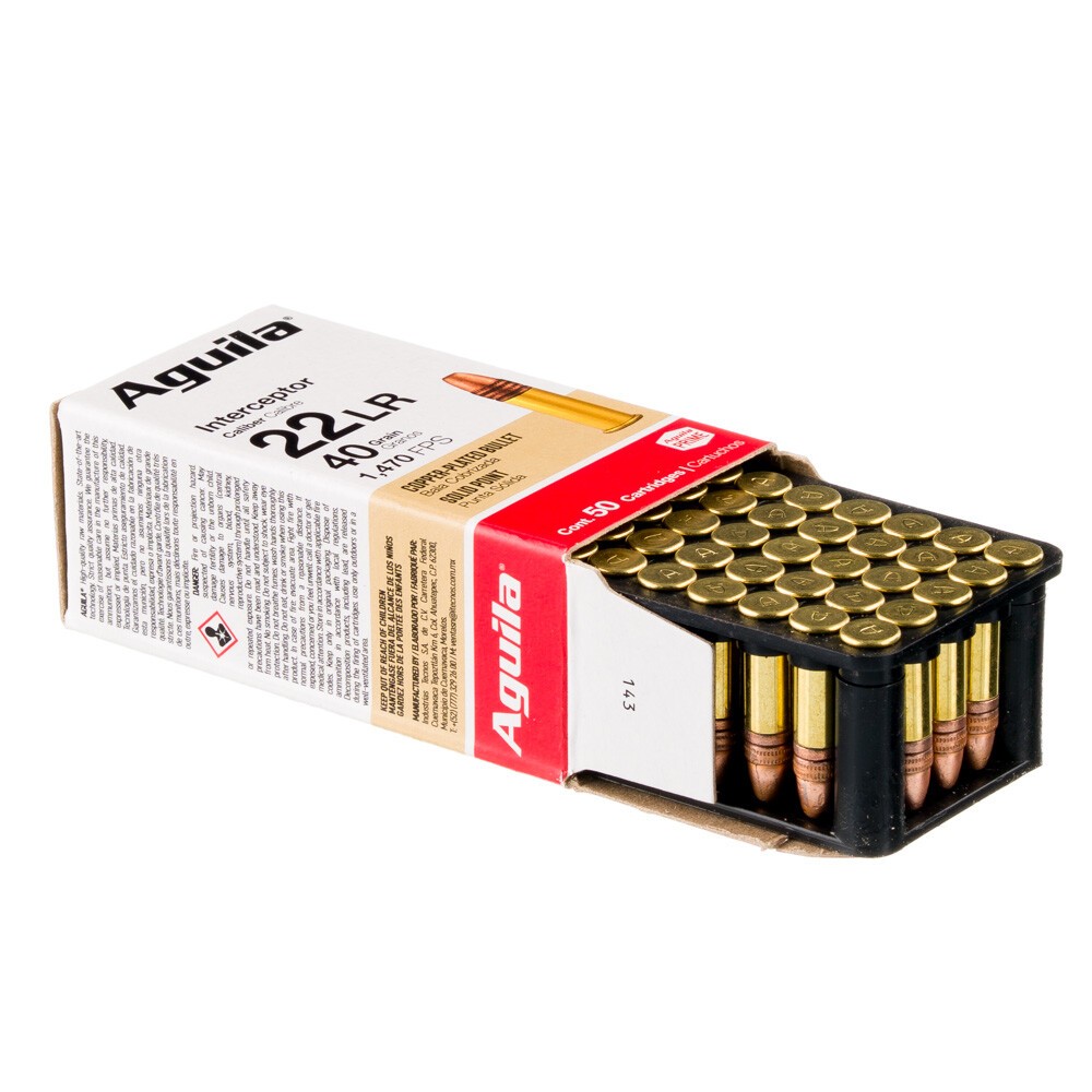 Aguila Interceptor .22 LR Ammunition 50 Rounds 40 Grain CPSP HV 1470 ...