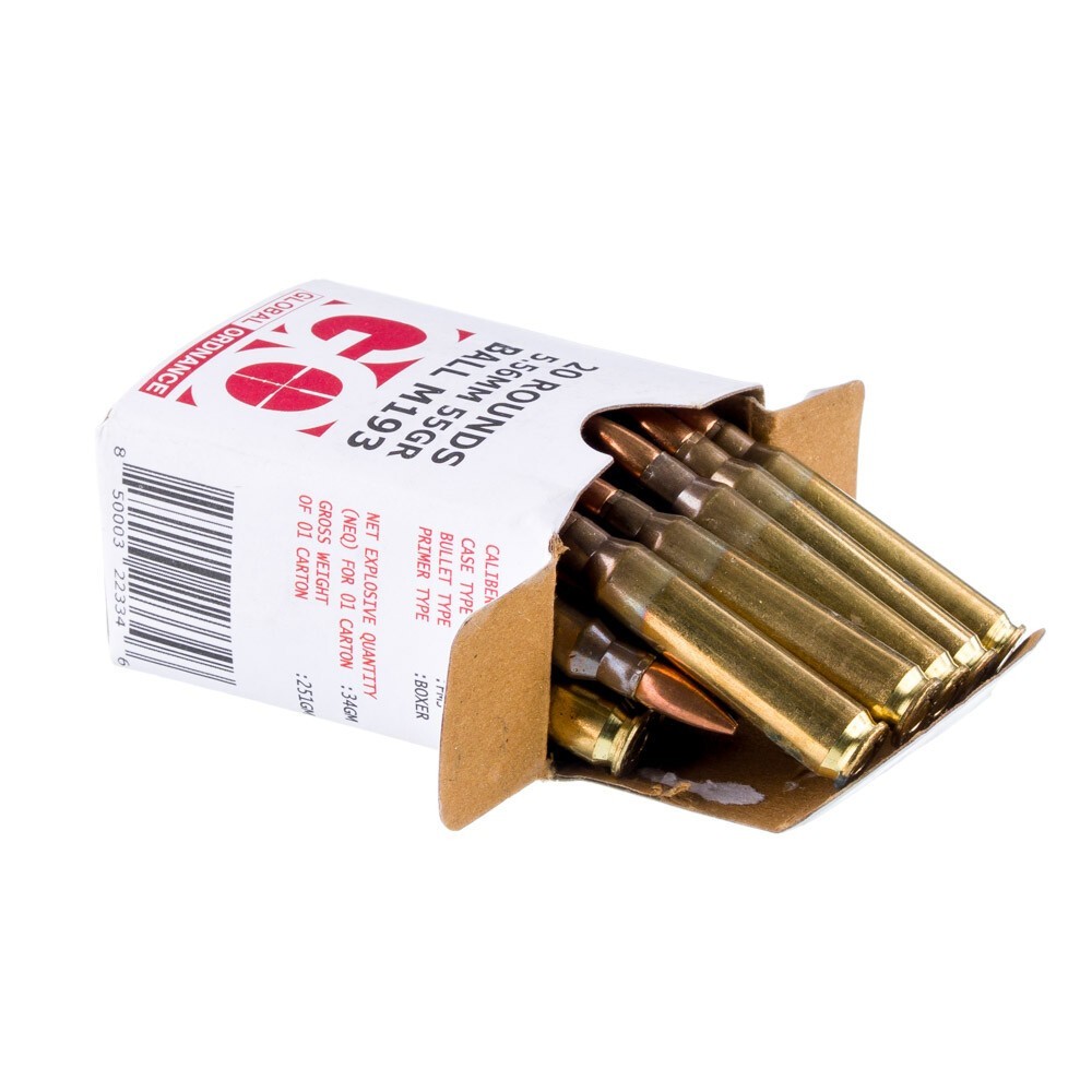 Global Ordnance 5.56 NATO Ammunition 1000 Rounds FMJ M193 55 Grains