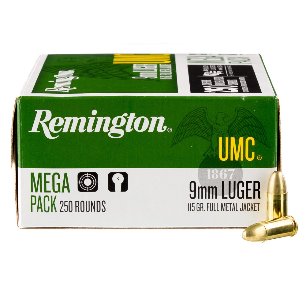 Remington UMC 9mm Ammo 115gr FMJ 1145fps 250rds [FC-47700364209]