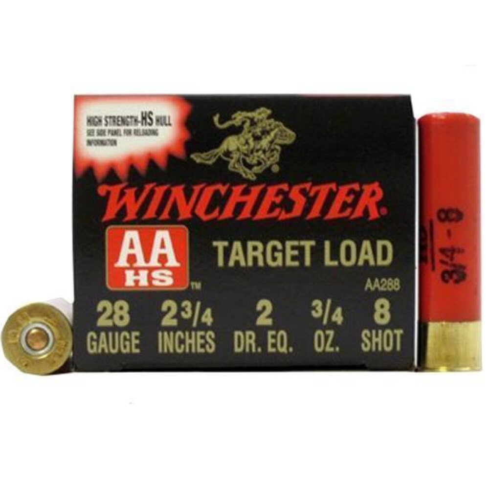 Winchester AA Target 28 Gauge Ammunition 2-3/4" 25 Rounds #8 3/4 Ounce ...