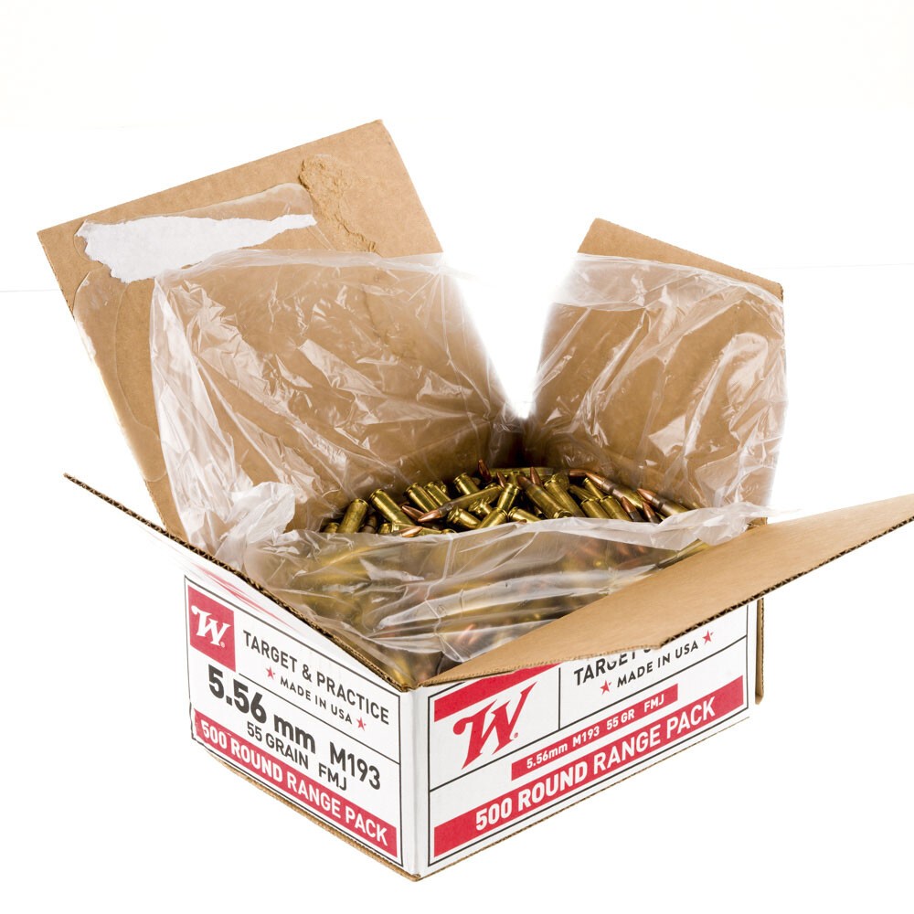 Winchester USA 5.56 M193 NATO Ammunition 500 Rounds FMJ 55 Grain [FC ...