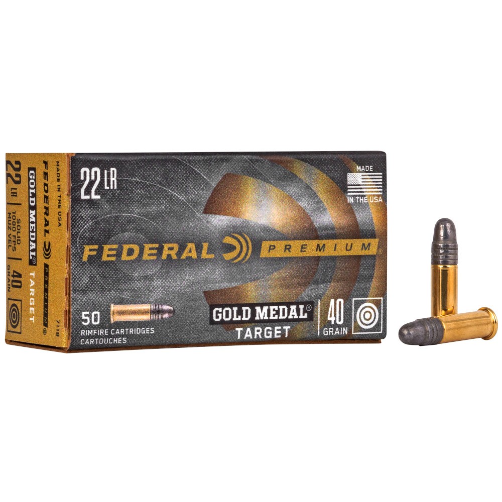 Federal Gold Medal .22 Long Rifle Ammunition 50 Rounds LRN 40 Grain [FC ...