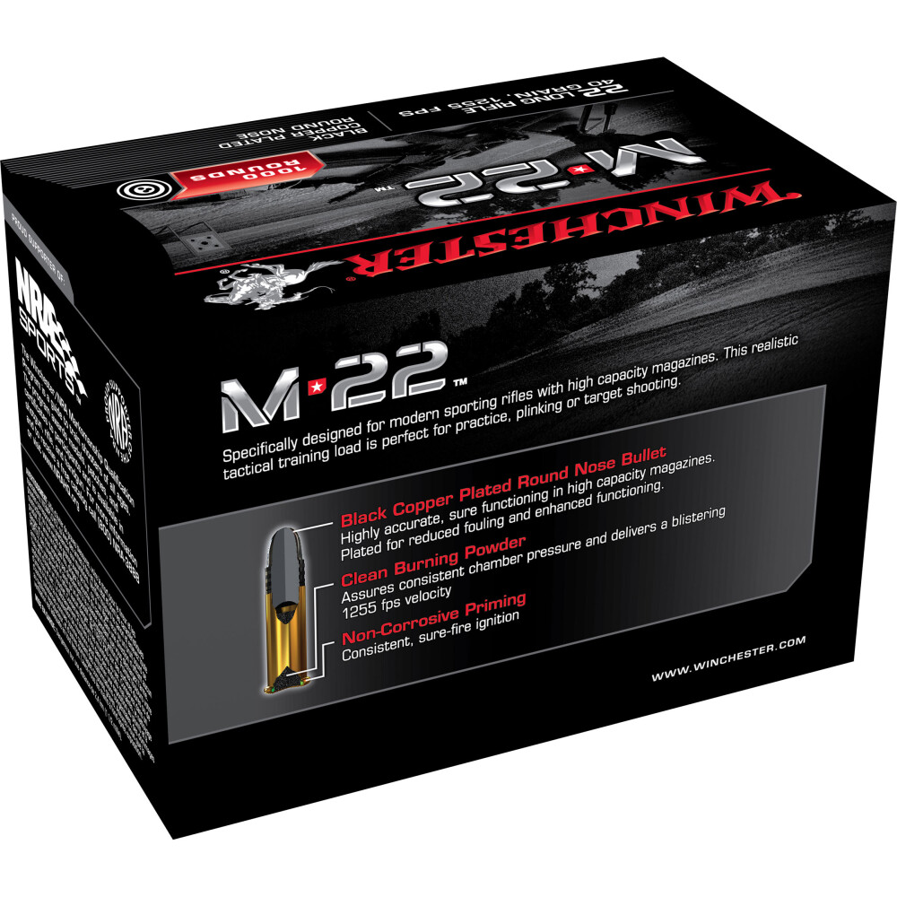Winchester M-22 .22 Long Rifle Ammunition 2000 Rounds Black CPRN 40 ...
