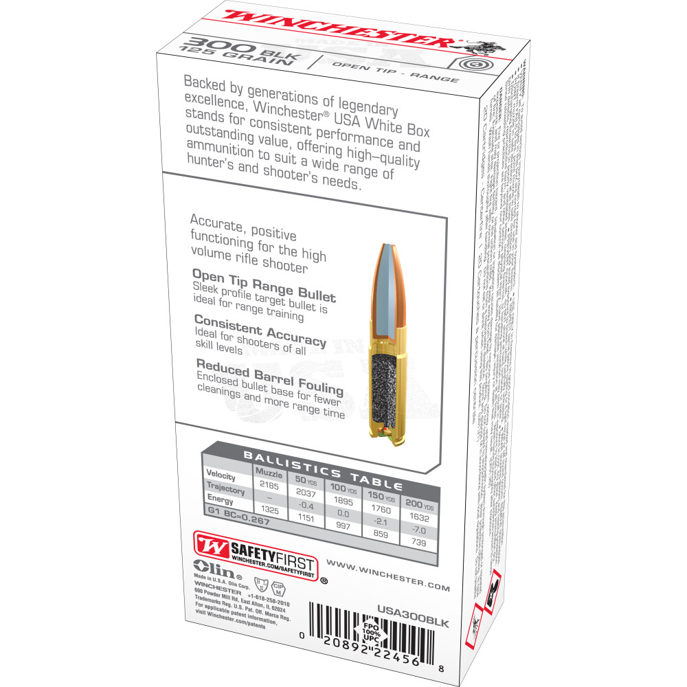 Winchester .300 AAC Blackout Ammunition 20 Rounds Open Tip Range 125 ...