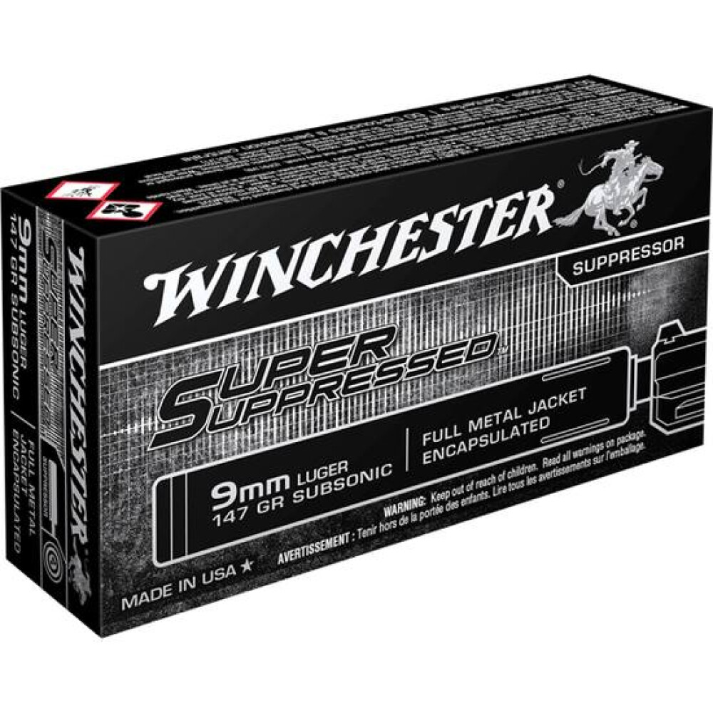 Winchester 9mm Luger Ammunition 50 Rounds Super Suppressed FMJE 147 ...