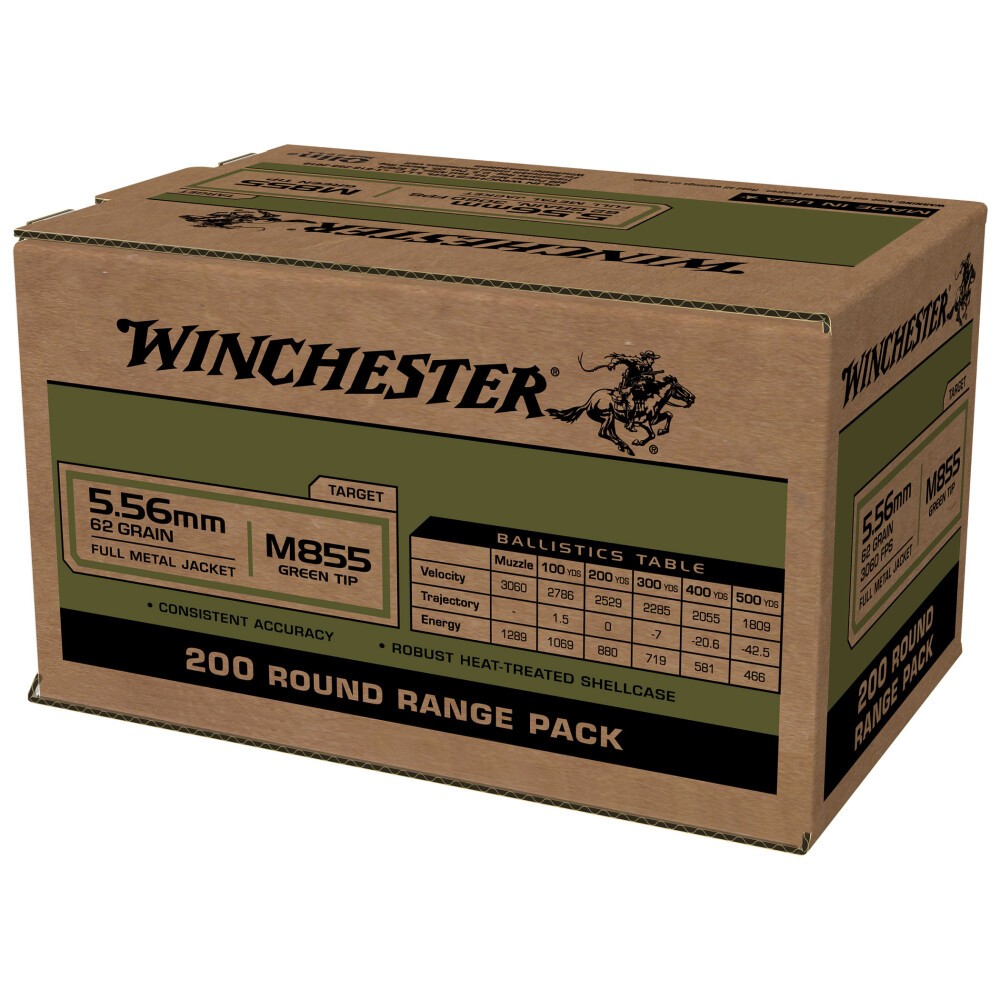 Winchester Lake City 5.56 NATO Ammunition 200 Rounds M855 FMJ 62 Grain ...