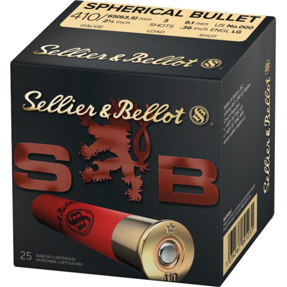 S&B Spherical Bullet .410 Bore Shotshell 25 Rounds 2 1/2" 000 Buck 3 ...