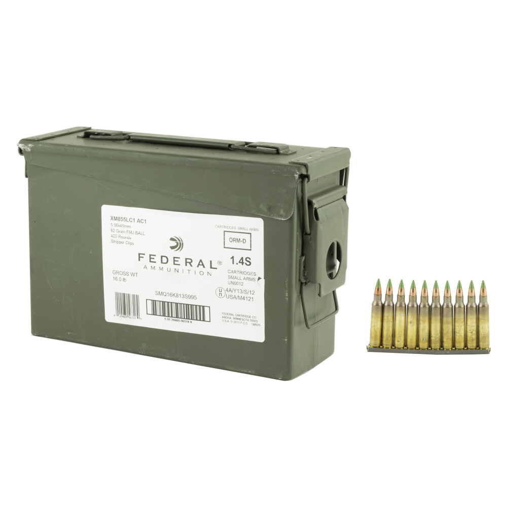 Federal 5.56 NATO Ammunition 420 Rounds XM855 FMJ 62 Grains On Stripper ...