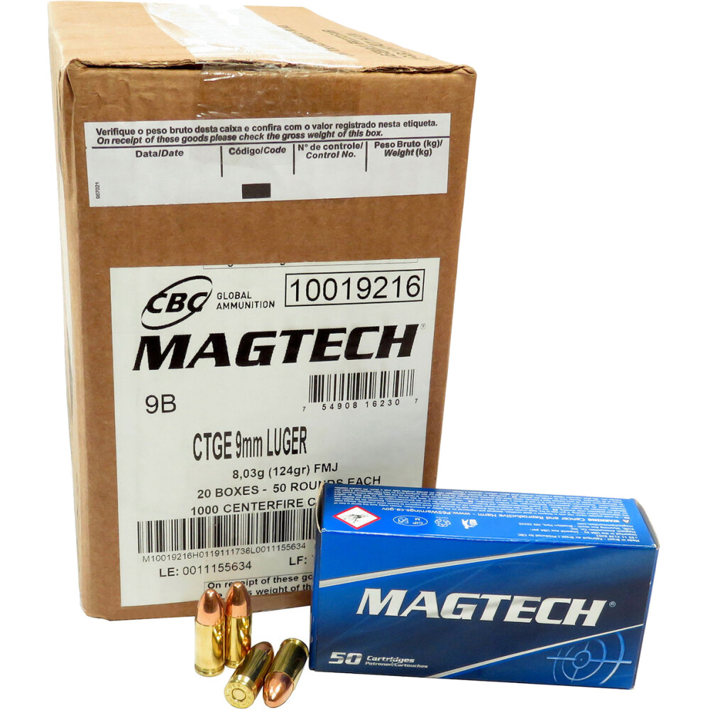 Magtech 9mm 124 Gr FMJ Ammo 1000 Rounds Bulk Pack [FC-754908162307]