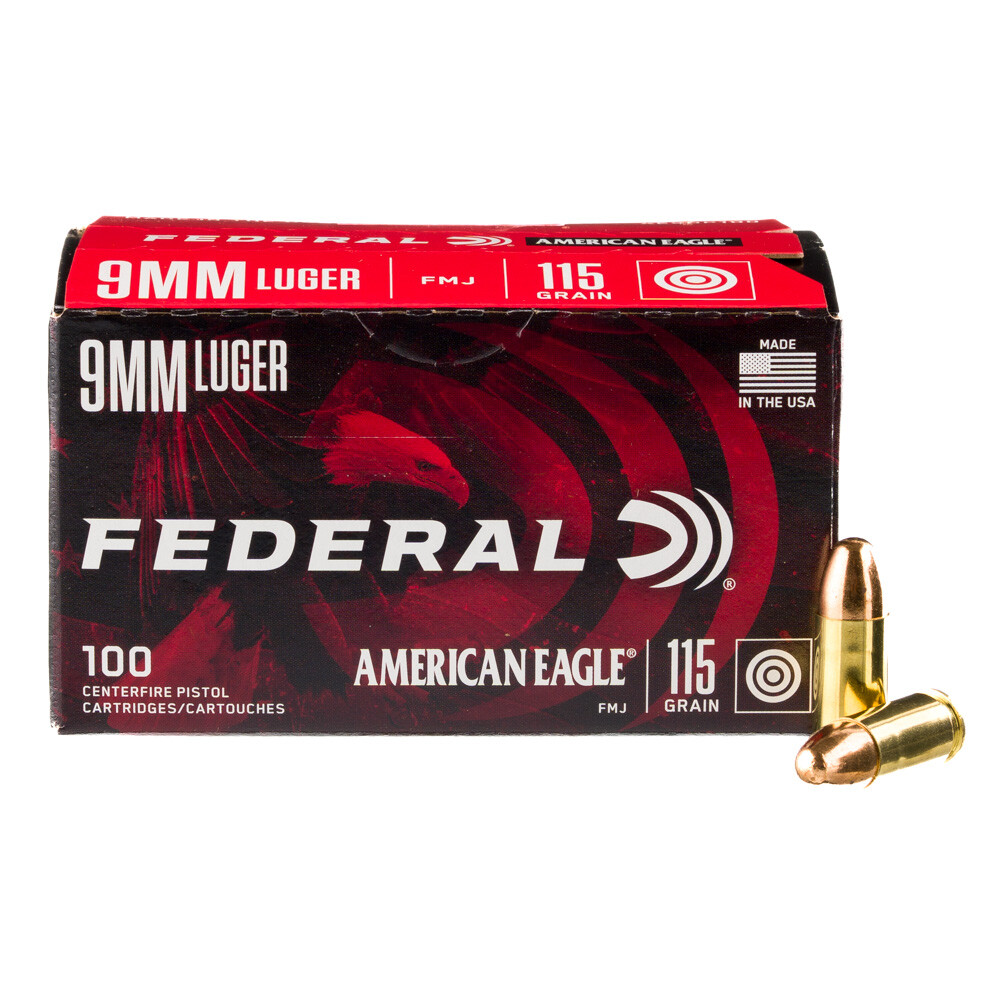 Federal American Eagle 9mm FMJ Ammo 100 Rnds 115 Gr [FC-29465062477]