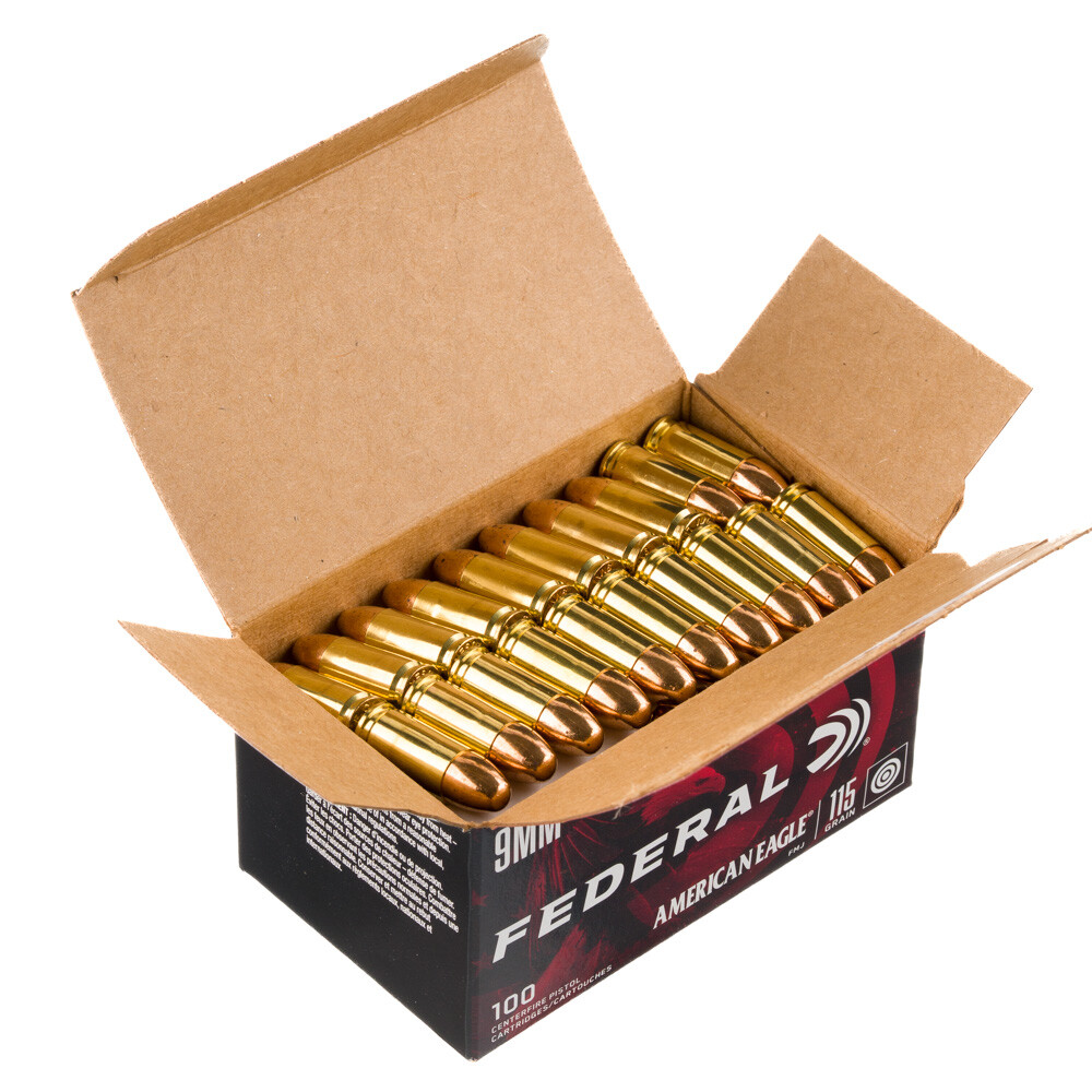 Federal American Eagle 9mm FMJ Ammo 100 Rnds 115 Gr [FC-29465062477]