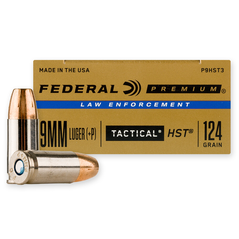 Federal LE Tactical 9mm Luger +P Ammunition 1000 Rounds HST JHP 124 Grain