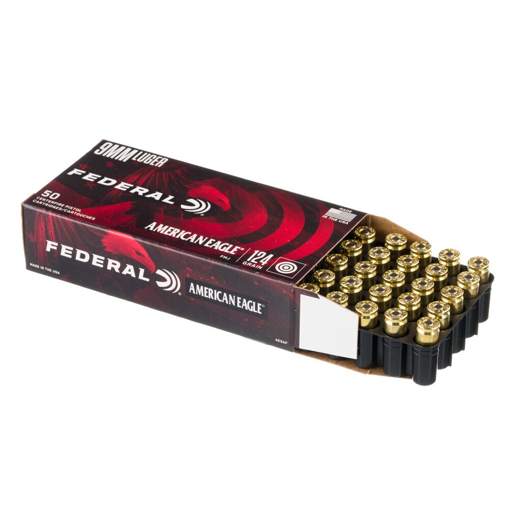 Federal American Eagle 9mm Luger Ammunition 50 Rounds FMJ 124 Grain [FC ...