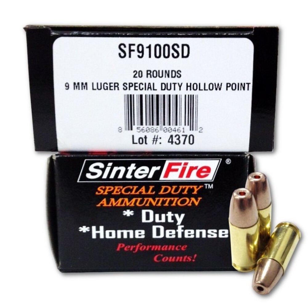 SinterFire Special Duty 9mm Luger Ammo Lead Free Frangible 100 Grain ...