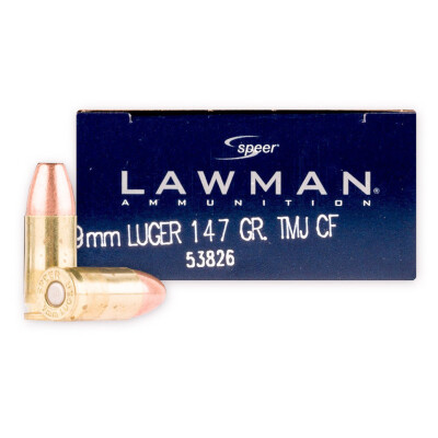 Speer Lawman 9mm Ammunition 147 Grain TMJ Clean Fire 985fps FC Speer Lawman 9mm Ammunition 147 Grain TMJ Clean Fire 985fps FC